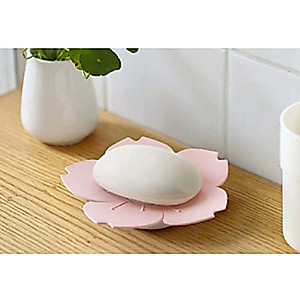 Adorable Pink Peri - 2-Pack Pink Soap Dish for bar soap Lovers | Self draining Hole Holder | Pink Floral Decor Bathroom Accessories | Zero Waste Gift (Reusable Plastic - Cherry Blossom Shape)