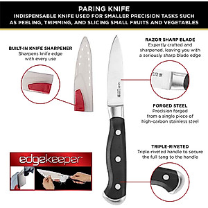 Sabatier Forged Triple-Rivet Paring Knife with Self-Sharpening Blade Cover, High-Carbon Stainless Steel, Razor-Sharp Kitchen Knife to Cut Fruit, Vegetables and more-3.5-Inch, Black