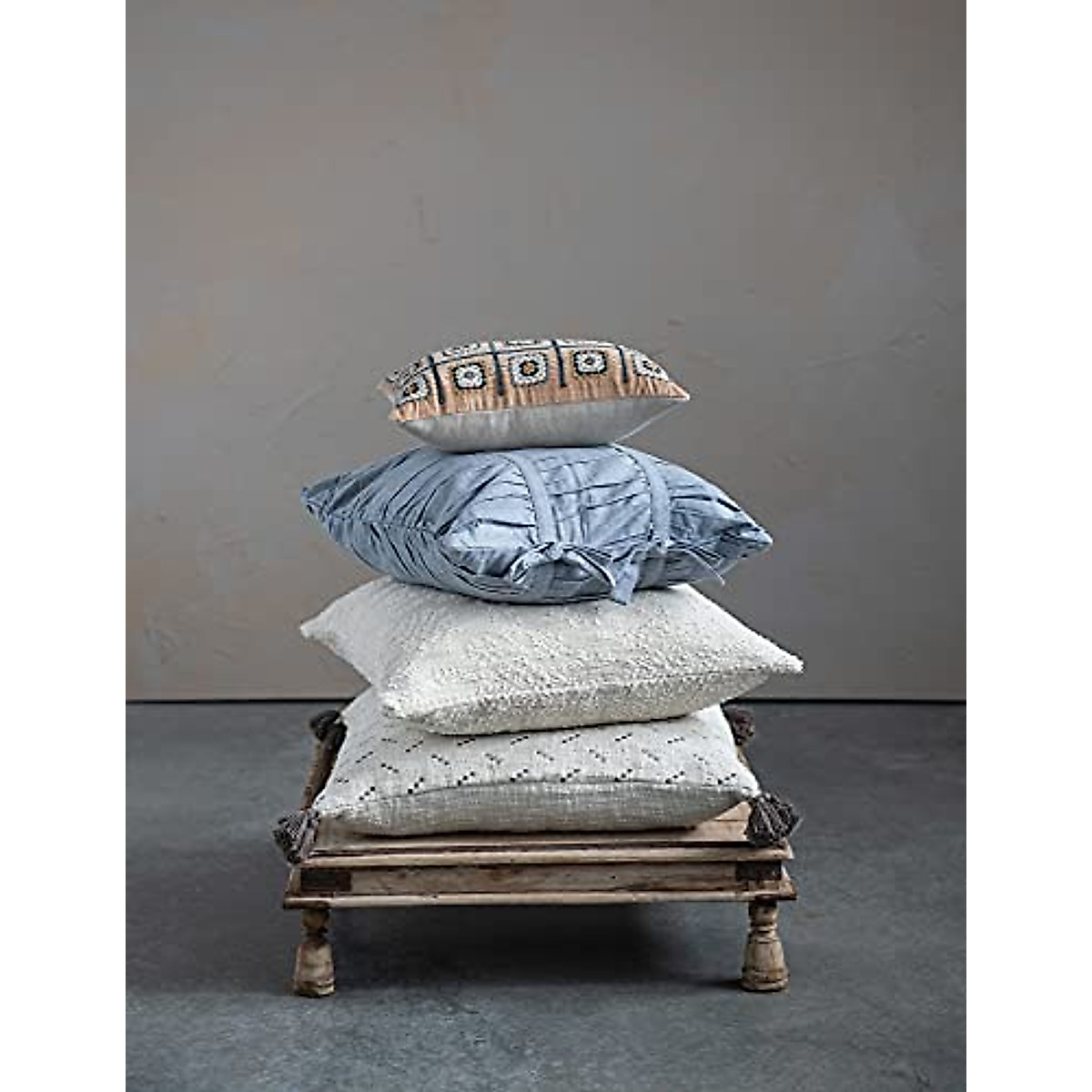 Creative Co-Op Decorative Woven Cotton Jacquard Square Throw Pillow, Beige & Cream