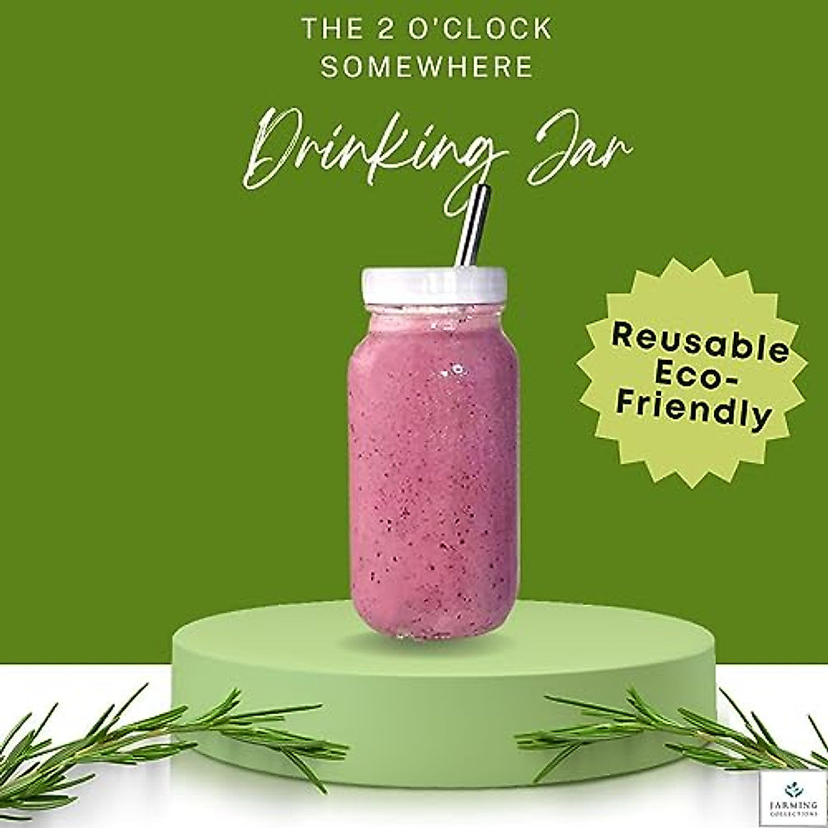 Reusable Smoothie Cup Regular Mouth 24 oz Mason Jar with Wide STAINLESS STEEL Straws Drinking Cups and Lids and Straws- Drinking Lid and BPA Leak Proof Caps by Jarming Collections