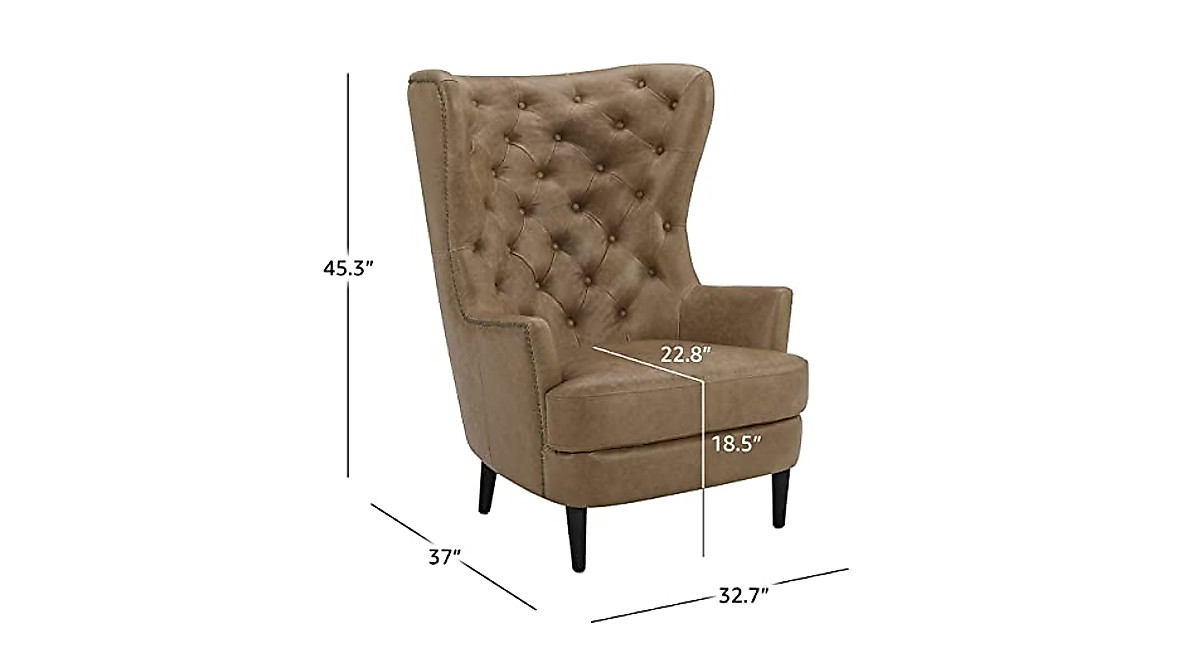 Stylish Cognac Wingback Leather Accent Chair