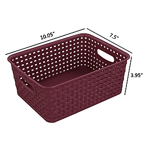 Sandmovie Plastic Weave Storage Baskets for Kitchen Bathroom, Wine Red, 6 Packs, F