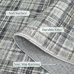 GlowSol Washable Rugs 5x7 Rug for Living Room Plaid Area Rug Non Slip Throw Rugs Bedroom Rugs Soft Rug No Shedding Floor Mats Modern Area Rugs for Entryway Dining Room Office Rug Greenish Grey 5'x7'