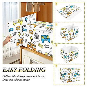 CaTaKu Games Funny Storage Bins with Lids and Handles, Fabric Large Storage Container Cube Basket with Lid Decorative Storage Boxes for Organizing Clothes