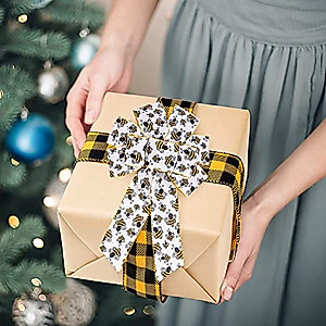 Bumble Bee Ribbon Wired 26 Yard Polka Dot Wired Edge Fabric Ribbon Bee Vertical Stripe Craft Ribbon Decorative Ribbon DIY for Wrapping, Party Decoration, Hair Bows, Crafting and Sewing