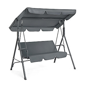 VINGLI Heavy Duty 550 LBS Upgraded 2 Person Outdoor Porch Swing with Stand, Adjustable Canopy Swing with Cushions & Steel Frame for Yard, Pool, Lawn, Indoors (Grey)