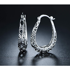 Barzel 18K White Gold Plated Filigree Hoop Earrings (White Gold)