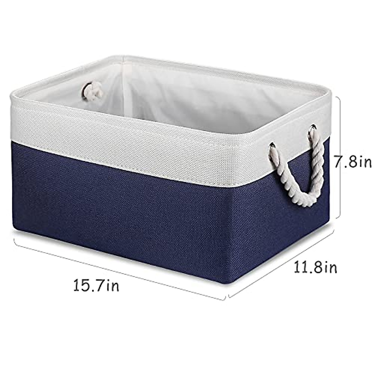 Vissin Large Storage Baskets, Foldable blue Basket with Cotton Handles, Canvas Fabric Storage Bins for Organizing,Cupboards, Shelves, Clothes, Toys, Towel, (blue+White,1 Pack)
