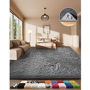 Ophanie Rugs for Bedroom Living Room, 4x5.3 Area Rug Grey Fluffy Fuzzy Soft Plush Shaggy Large Bedside Carpet, Big Indoor Floor Rug for Kids Girls Boys Home Decor Aesthetic, Dorm Nursery Gray