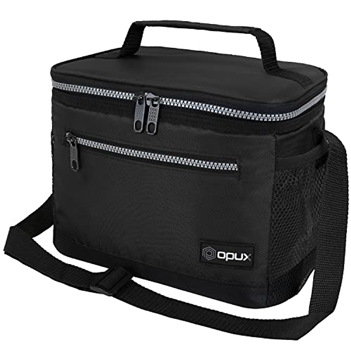 OPUX Insulated Lunch Box for Men Women, Leakproof Thermal Lunch Bag for Work, Reusable Lunch Cooler Tote, Soft School Lunch Pail for Kids with Shoulder Strap, Pockets, 14 Cans, 8L, Black