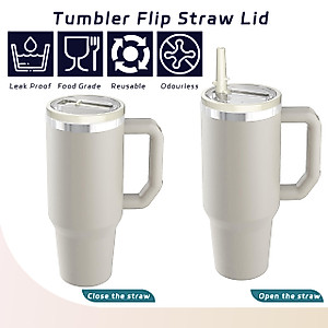 Miavers 2Pack 40oz Tumbler Flip Straw Lid Replacement suit for Stanley Quencher cup,leak proof and spill resistant tumbler lid, convenient Tumbler Cover applicable to Stanley 40oz tumbler (Beige)