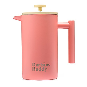 BaristasBuddy Cute Pink French Press Coffee Maker - Colorful, Retro And Stylish Insulated Coffee Brewer - Large Size Brews 4 Cups