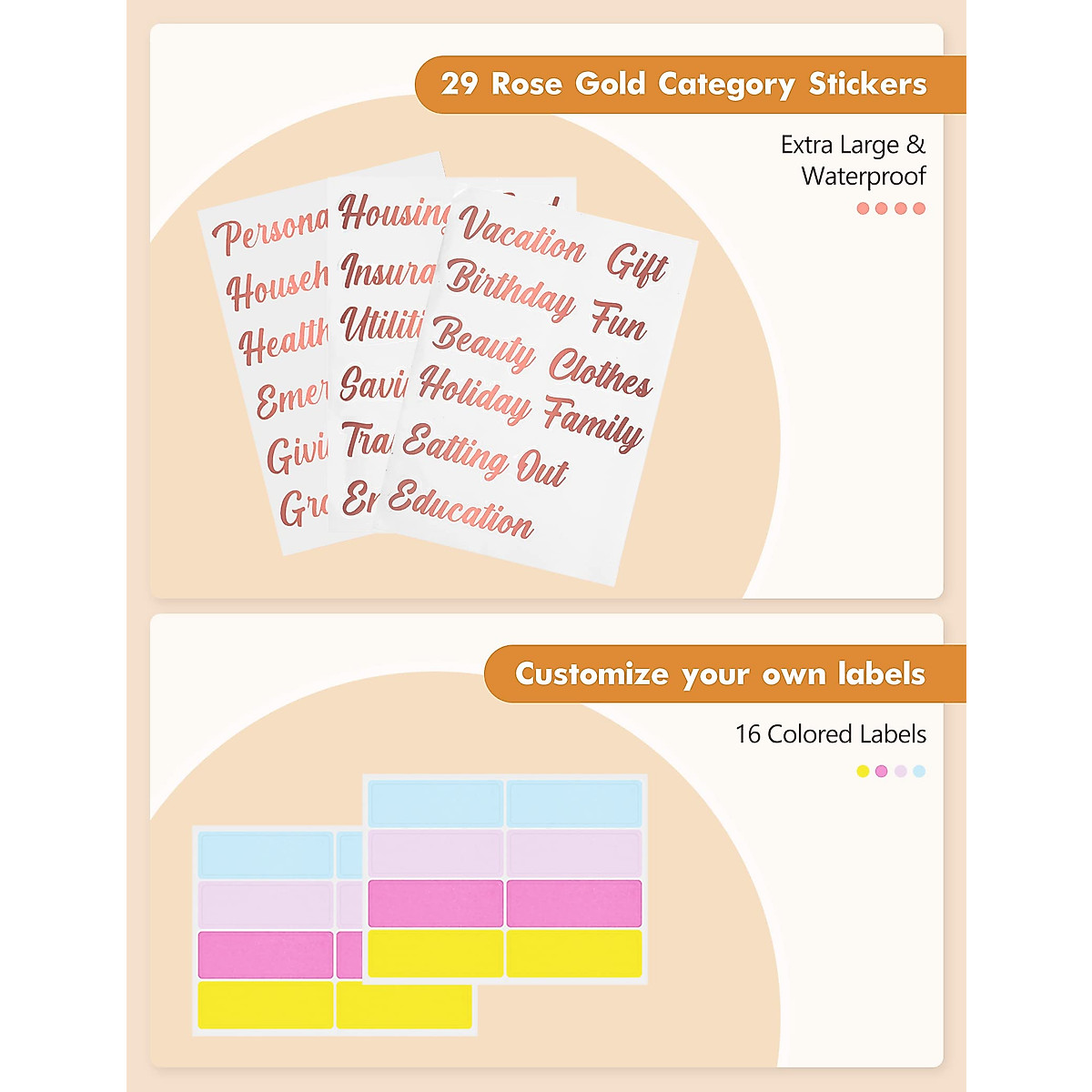 A6 Budget Binder for Money Saving Binder, PU Leather Budget Planner with 8 Cash Envelopes, Budget Sheets & Rose Gold Category Stickers, Money Organizer for Cash Binder (Leopard)