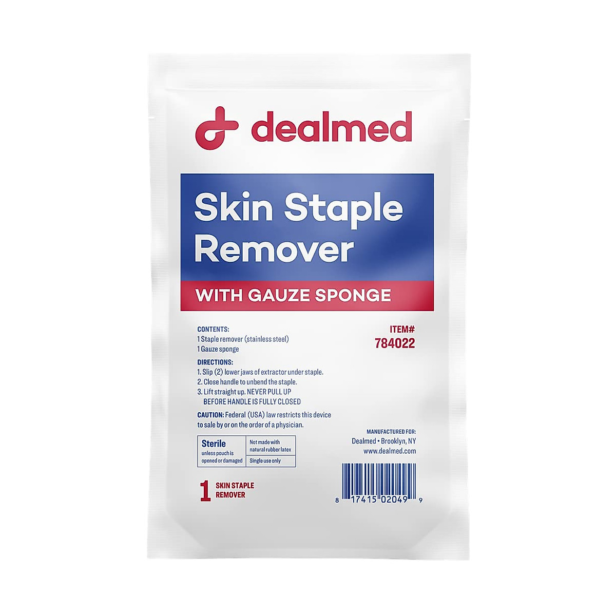 Dealmed Sterile Staple Removal Kit, Includes Staple Remover and Gauze Sponge, Staple Removal Tool Single-Use Kit, Ideal for Hospitals and Clinics (1 Kit)