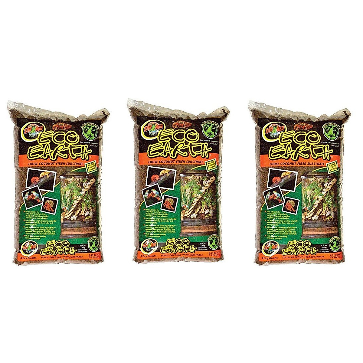 Zoo Med Eco Earth Loose Coconut Fiber Substrate, Pack of 3, 8 Quart