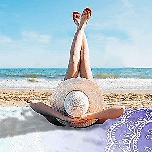 Sunlit Silky Soft 106"x81" Boho Sand Proof Beach Blanket Sand Proof Mat with Corner Pockets and Mesh Bag for Beach Party, Travel, Camping and Outdoor Music Festival, Blue Purple Mandala