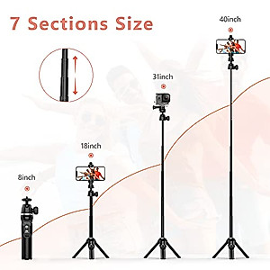 Torjim Selfie Stick Tripod with Remote, 40 inch Extendable Selfie Stick for iPhone, Portable & Lightweight Phone Tripod Compatible with iPhone/Android, Perfect for Selfies/Video Recording/Vlogging