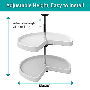 28 Inch White Lazy Susan Turnable, Kidney Shape Lazy Susan Kitchen Cabinet Organizer