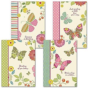 Butterfly Cheer Thinking of You Greeting Cards - Set of 8 (4 designs), Large 5" x 7", Thinking of You Cards with Sentiments Inside, Envelopes Included