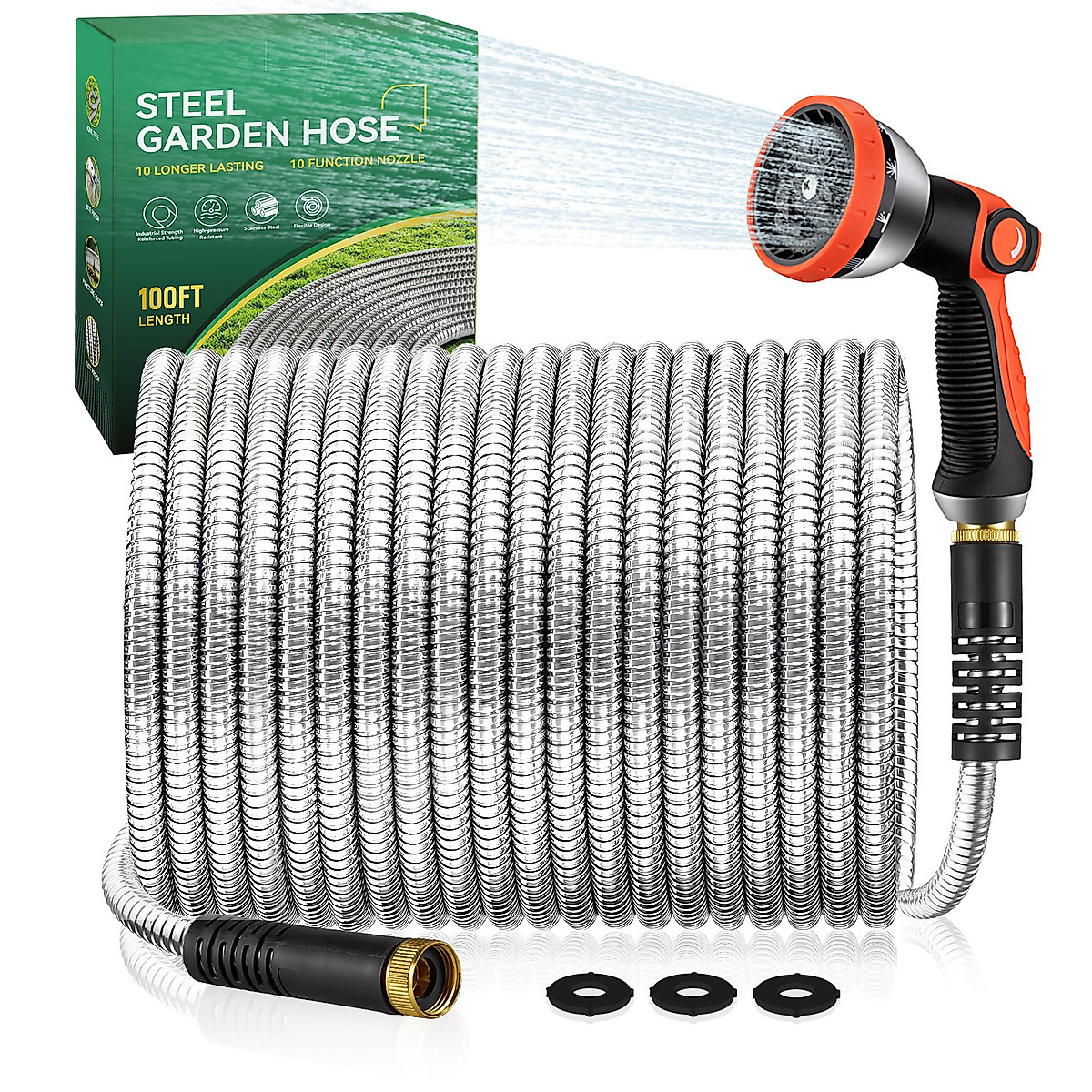 Garden Hose 100 ft - Metal Hose Stainless Steel Water Hose Flexible Heavy Duty Garden Hose Collapsible and No Kink Water Pipe