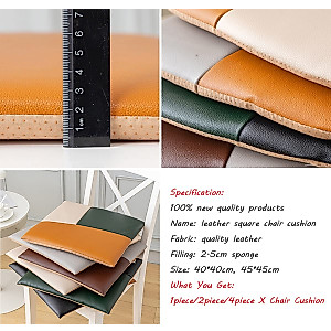 (Set of 1/2/4) Leather Square Chair Cushion / Seat Cushion, Durable Soft Office Chair Cushion, Dining Kitchen Chair Pads with Machine Washable Cover, Non-Slip Detachable