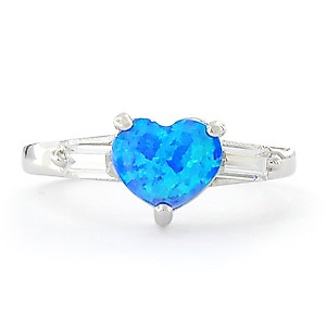 SILVERCLOSEOUT Sterling Silver Created Blue Opal Heart Ring - Size 9