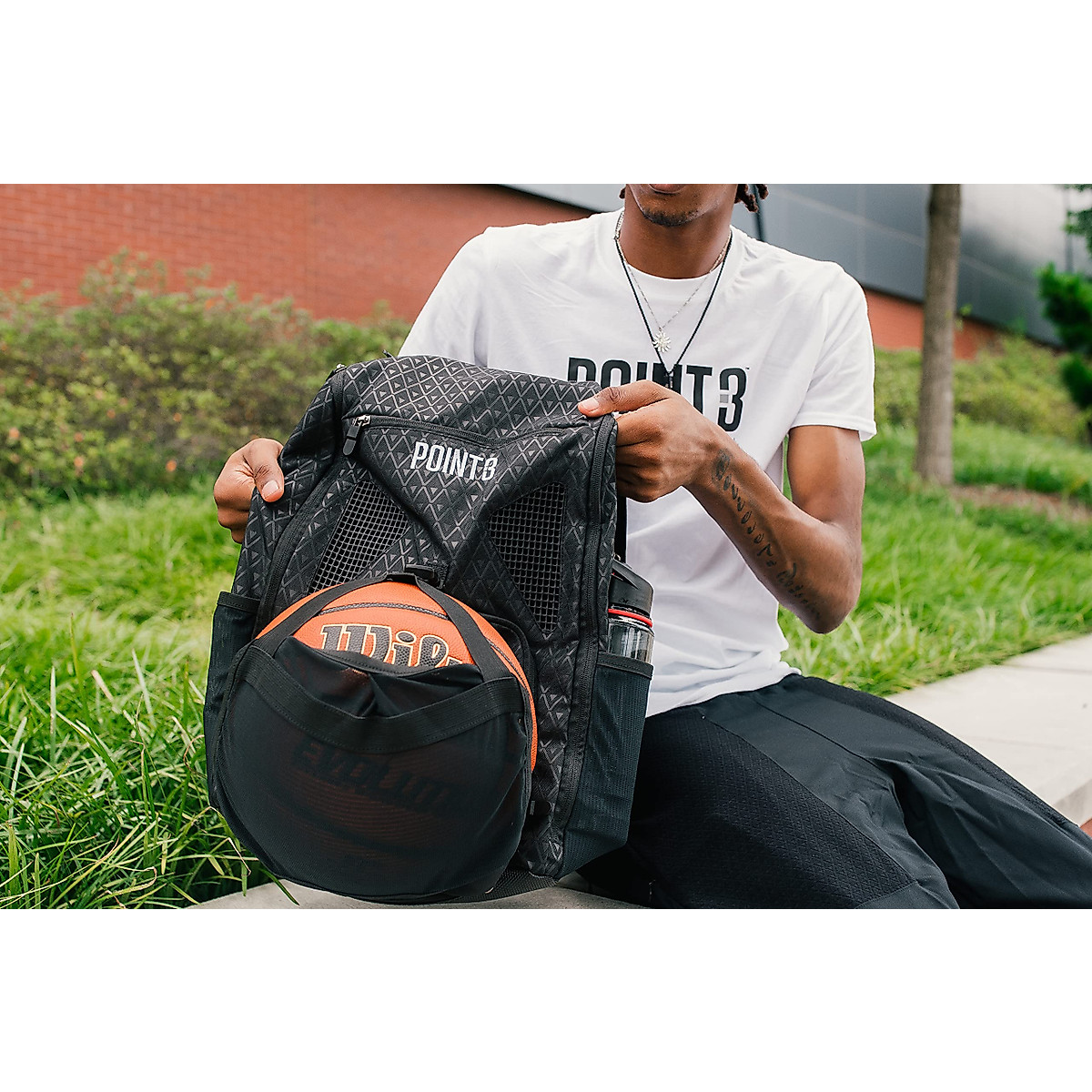 POINT3 New Road Trip Tech Backpack - Basketball Backpack with Waterproof Laptop Sleeve - Every Compartment You Need for Ball, Gear, Shoes, Books & Laptops (Black)