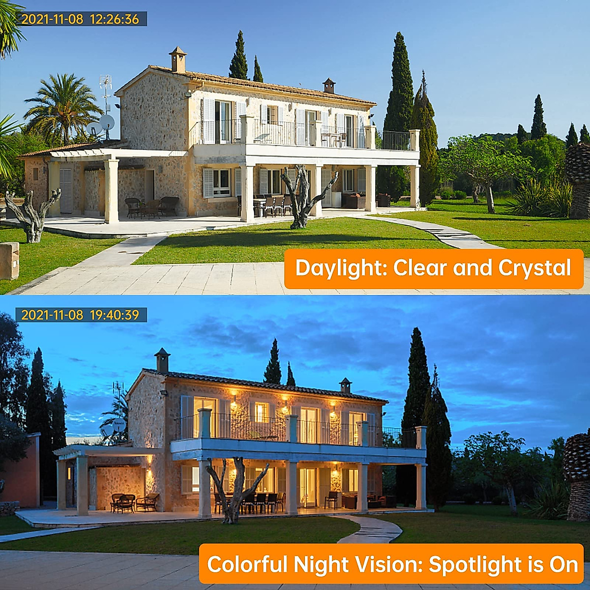 Entrustio Solar Security Cameras Wireless Outdoor,20000mAh Battery Powered Camera,2.4G WiFi Surveillance Home Camera with Phone APP,IP66 Waterproof,Color Night Vision,2-Way Talk