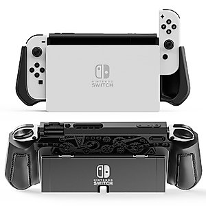 Nintendo Switch OLED Case (Ergonomic/Full Protection/Shock-Absorption/Anti-Scratch) Gift Glass Screen Protector & Thumb Caps, Nintendo Switch OLED Case Black