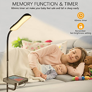 GMK Smart LED Floor Lamp, 12W Bright Standing Lamp with Wireless Charger, Stepless Adjustable 2700-6500K Modern Floor Lamp, Reading Floor Lamp with Remote & Voice Control for Living Room, Bedroom