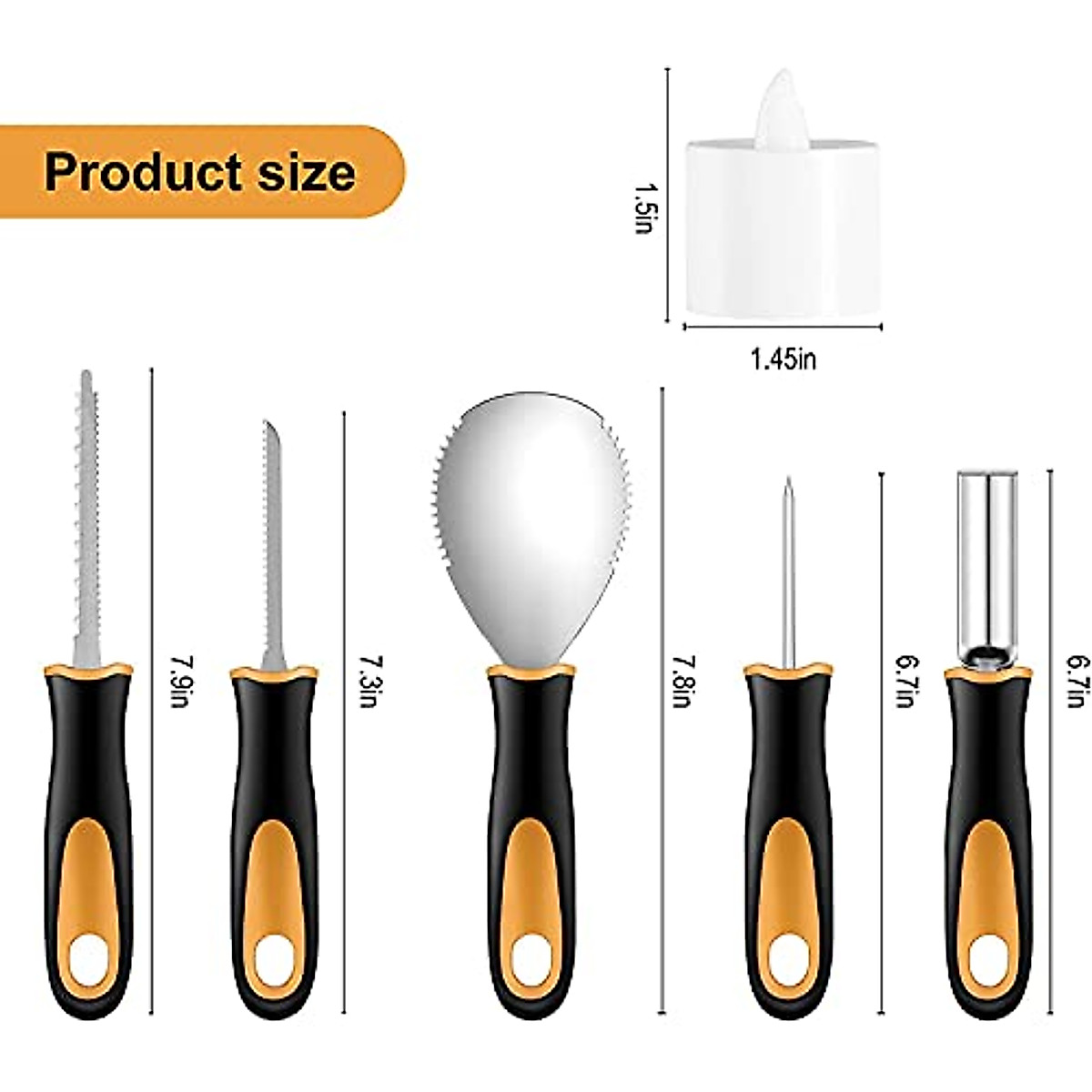 Yixiang Halloween Pumpkin Carving Kit, 5 Pieces Heavy Duty Professional Stainless Steel Carving Tools Set for Halloween Decorations, Included 4 LED Candles