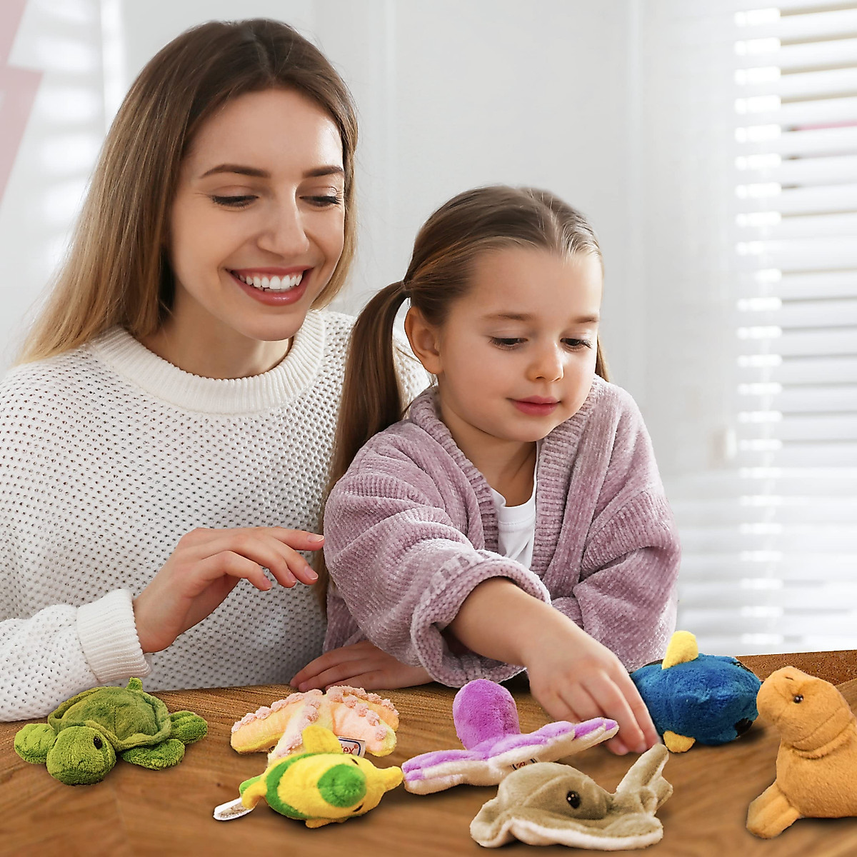 PREXTEX 10 Piece Plush Soft Stuffed Sea Animals - Small Stuffed Animals Bulk - Playset Plush Assortment, Turtle, Stingray, Nemo Fish, Killer Whale and More - Bulk Stuffed Animals