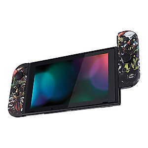 eXtremeRate DIY Replacement Shell Buttons for Nintendo Switch, Soft Touch Back Plate for Switch Console, Custom Housing Case with Full Set Buttons for Joycon Handheld Controller - Scary Party
