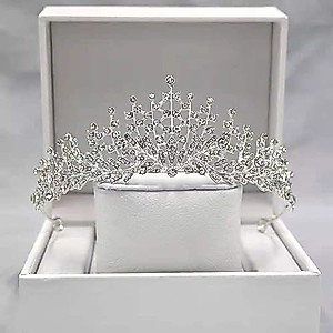 HugeDE Rhinestone Metal Tiara Bridal Wedding Crown Faux Crystal Princess Tiara Birthday Party Crown Halloween Cosplay Props for Women Girls B