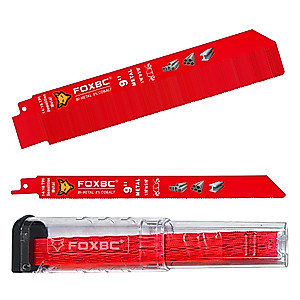 FOXBC 9 Inch 14/18 TPI Reciprocating Saw Blades Demolition for Auto Dismantling, Diablo Sawzall Blade 1/16-5/16 Medium Metals Cutting, Bi-Metal, 25-Pack