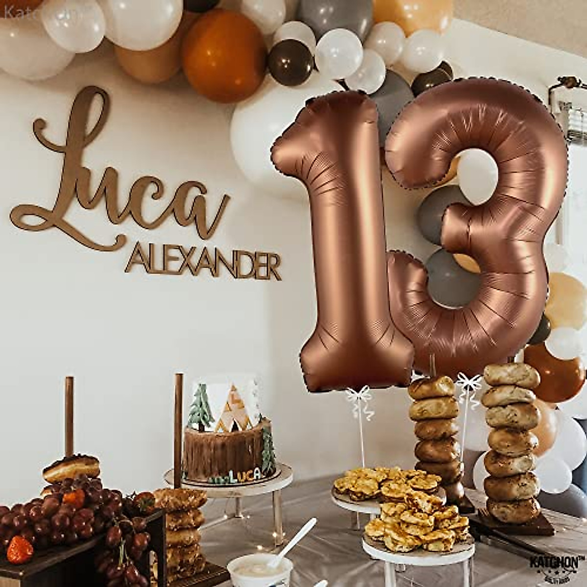KatchOn, Coffee Brown 13 Balloon Numbers - 40 Inch | Giant, Number 13 Balloons for 13th Birthday Decorations for Girls | 13th Birthday Decorations for Boys | Official Teenager Birthday Decorations