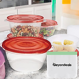 Beyondeals Round Food Storage Containers, 8.9 Ounces, Round Food Containers With Lids | Bundled Reusable Storage Bag, Clear Base, Red Lid For Freezer [Pack Of 2]