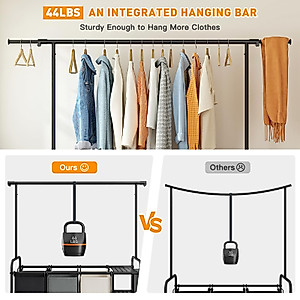 Raybee Laundry Hamper, Laundry Basket, Laundry Sorter, 200L（53Gal）Laundry Basket with Wheels, Laundry Sorter 3 Section, Laundry Hamper with 13" Adjustable Hanging Bar and 3 Tier Shelves