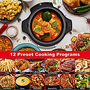 Galanz 12-in-1 Electric Pressure Cooker & Air Fryer with 12 Preset Programs Including Slow Cook, AirFry, Dehydrate, Rice, Grill, Roast, Steam, Beans, Stew, Warm, 6 Qt, 1000W/1500W, Stainless Steel