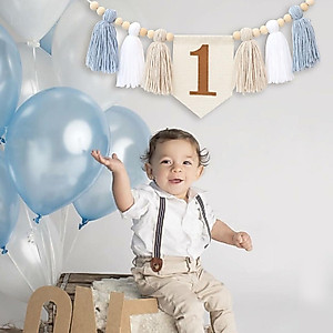 Handmade Boho 1st Birthday High Chair Banner Party Decoration For Girl Baby Shower Blue And White Wall Hangings Decorative For Kids Bedroom
