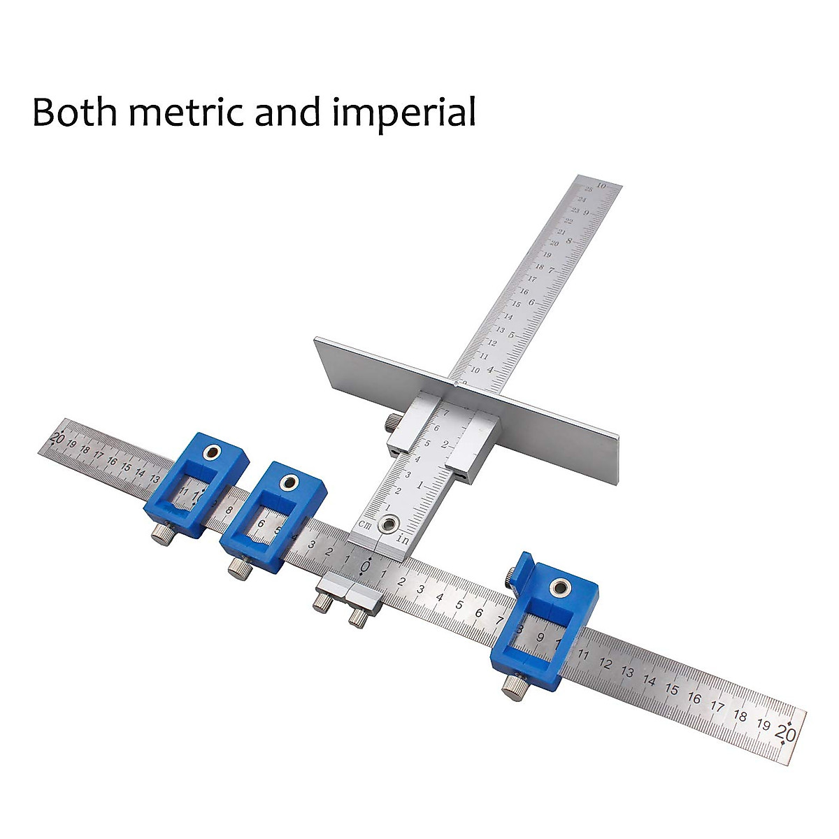 Cabinet Hardware Jig Tool for Handles and Knobs Drawer Guide Jig on Doors and Drawer Fronts, Fastest and Most Accurate Knob for inch Scale-Blue Aluminium Box