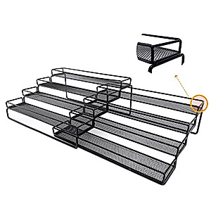 BAOTOUR Tiered Spice Rack Organizer for Cabinet,Spice Rack for Cabinet,Spice Shelf Organizer for Cabinet,Spice Storage for Inside Cabinet (Metal,Expandable,4 tier)