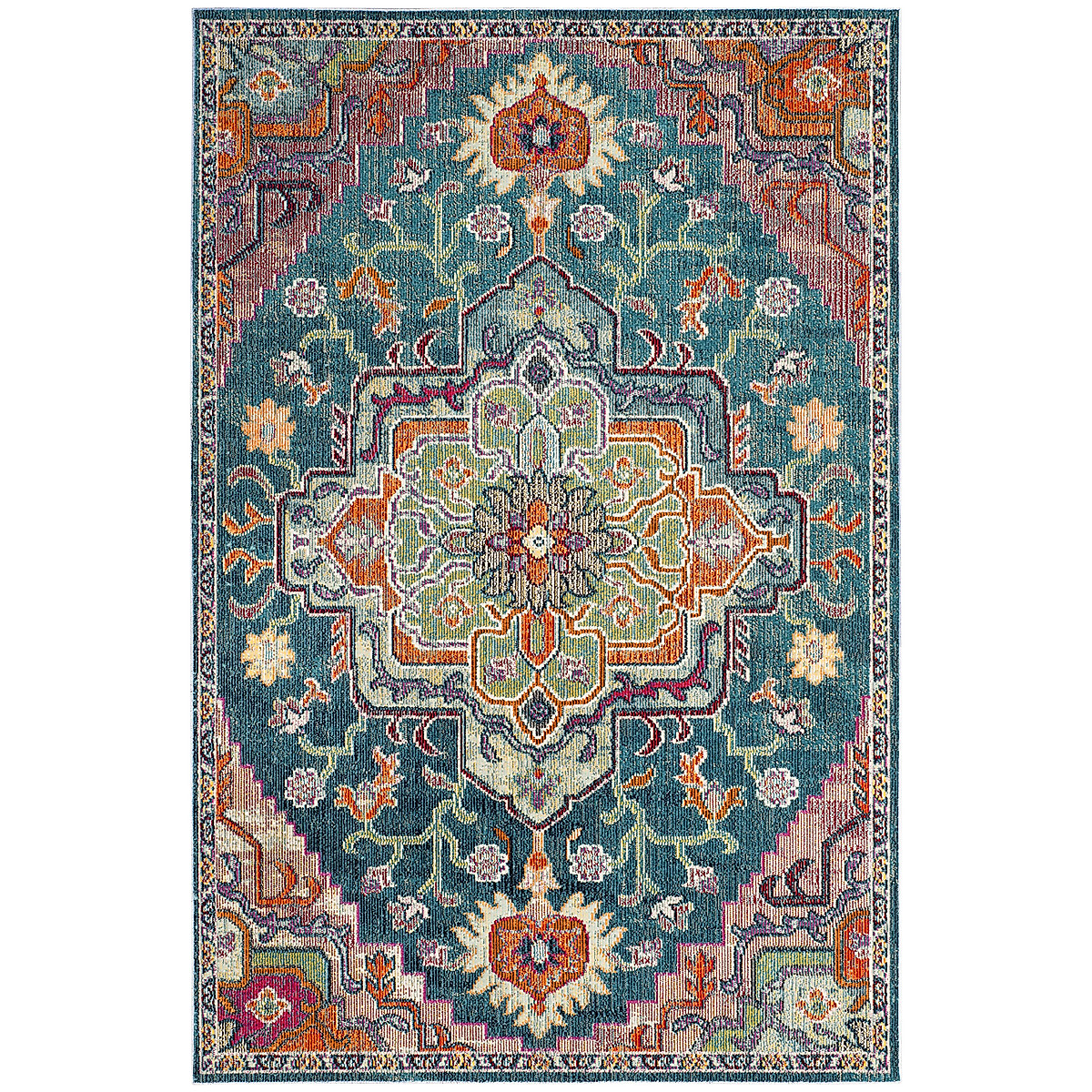 SAFAVIEH Crystal Collection Area Rug - 5' x 8', Teal & Rose, Medallion Distressed Design, Non-Shedding & Easy Care, Ideal for High Traffic Areas in Living Room, Bedroom (CRS501T)