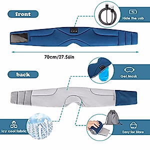 Bluetooth Sleep Mask with 24 White Noise, Ultra-Thin Speaker Cold Pack Blockout Bluetooth Eye Mask Sleep Headphones for Side Sleepers, Airplane, Travel, Cool Gadgets for Women Man (Blue)