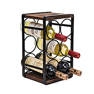 Soduku Rustic Wood Countertop Wine Rack 6 Bottles No Need Assembly