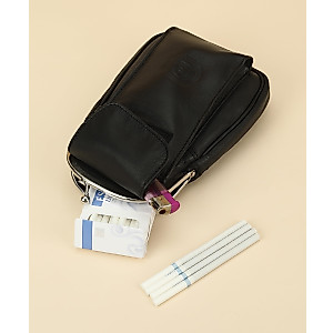 Leatherboss Leather Kiss Lock Pick-me-up Large Cigarette Money Make Up Holder Purse with Phone Case Black