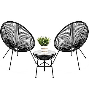 Best Choice Products 3-Piece Outdoor Acapulco All-Weather Patio Conversation Bistro Set w/Plastic Rope, Glass Top Table and 2 Chairs - Black