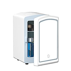 COYCYQI Mini Fridge for Skin Care, 4 Liter Portable Small Fridge with Mirror, Hot or Cold Personal Beauty Refrigerator for Bedroom, Office, Car, Makeup (White)