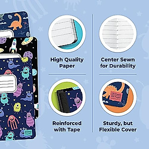 ScribbleMate Cute Composition Notebook Wide Ruled, Set of 3 Composition Notebpooks for Kids, Wide Ruled Composition Notebook for Boys and Girls. 100 pages 200 sheets. 9.75” x 7.5”