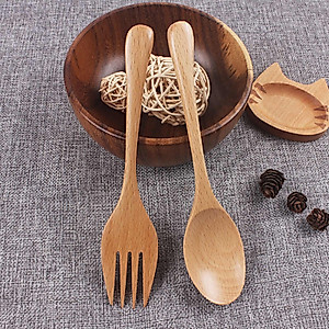 Alvinlite 2Pcs (1 Set) Wood Soup Spoons And Forks Sets, Natural Wood Eating Utensils Wooden Flatware Set, Eco Friendly Wood Cutlery Wooden Dinner Fork And Spoon, 1 Spoons and 1 Forks